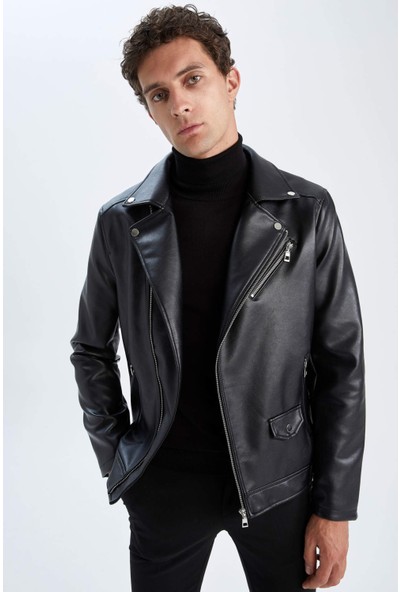 DeFacto Slim Fit Suni Deri Biker Mont U4418AZ22AU