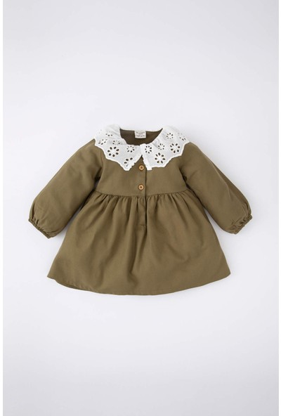 DeFacto Kız Bebek Regular Fit Dantel Yaka Uzun Kollu Twill Elbise Y7460A222AU DeFacto Kız Bebek Regular Fit Dantel Yaka Uzun Kollu Twill Elbise Y7460A222AU