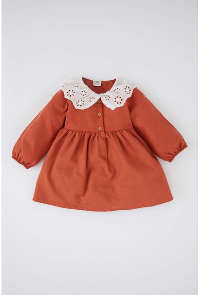 DeFacto Kız Bebek Regular Fit Dantel Yaka Uzun Kollu Twill Elbise Y7460A222AU DeFacto Kız Bebek Regular Fit Dantel Yaka Uzun Kollu Twill Elbise Y7460A222AU