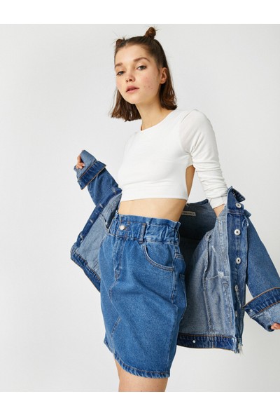 Koton Beli Lastikli Cepli Mini Kot Etek