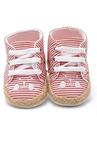 First Step Kedi Nakışlı Çizgili Patik - Kırmızı 12-16 Ay / No.19 First Step Kedi Nakışlı Çizgili Patik - Kırmızı 12-16 Ay / No.19