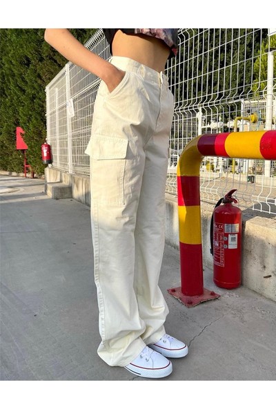 Bpm Kadın Baggy Kargo Pantolon Bej
