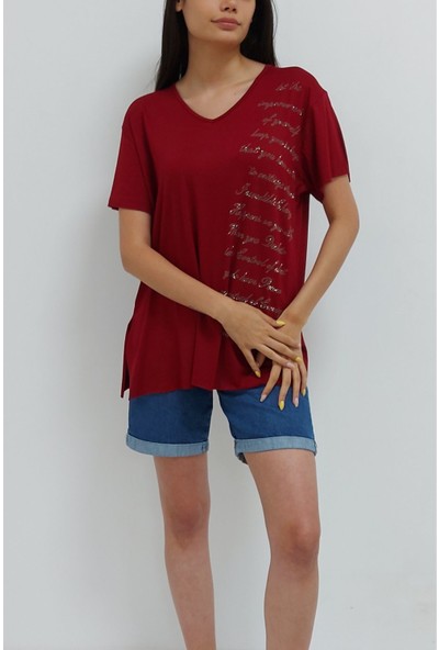 Işlemeli Bluz Bordo