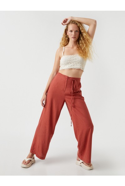 Bol Paça Pantolon Keten Karışımlı