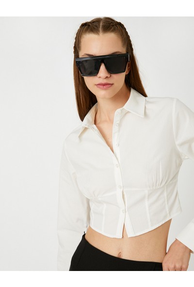 Crop Gömlek Beli Korsajlı Crop Gömlek Beli Korsajlı