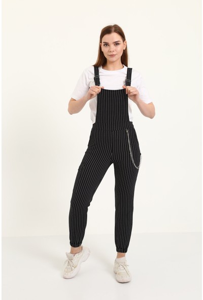 Rays Zincir Aksesuarlı Salopet Çizgili-Siyah