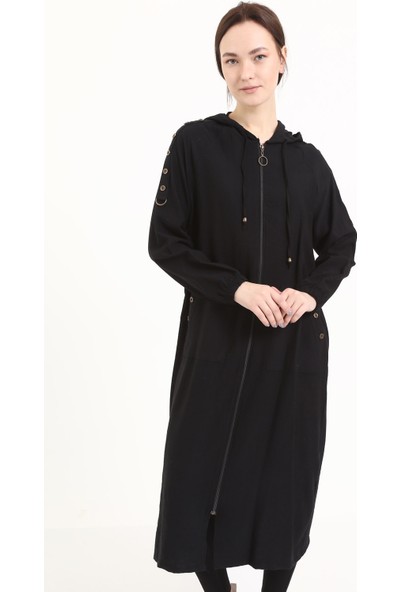 Rays Önü Fermuarlı Cepli Kap Siyah