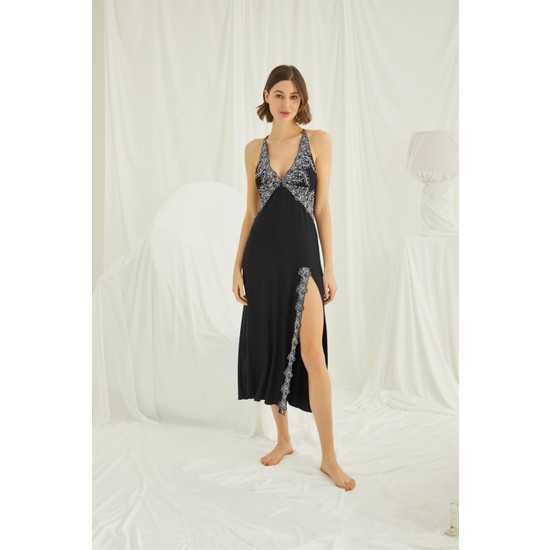 Monamise Kadın Dekolteli Brode Dantelli Yırtmaçlı Gecelik Fiyatı