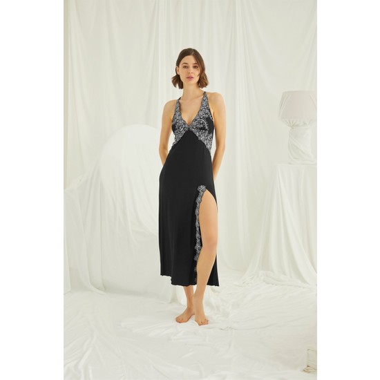 Monamise Kadın Dekolteli Brode Dantelli Yırtmaçlı Gecelik Fiyatı