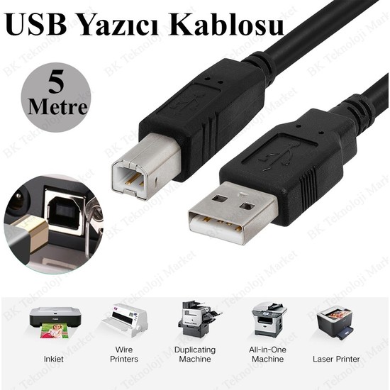 5 Metre USB Yazıcı Kablosu Hp- Canon-Brother Printer Kablo Fiyatı