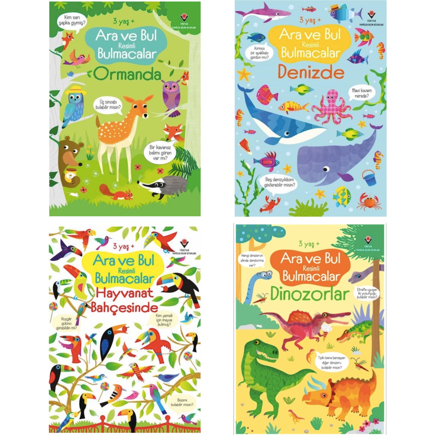 Ara ve Bul Resimli Bulmacalar Ormanda - Denizde - Hayvanat Kitabı