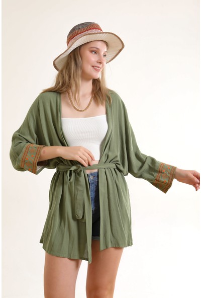 Rays Nakış Detaylı Kimono Haki