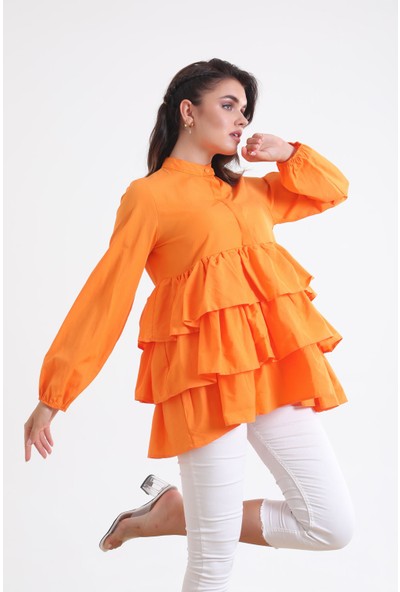 Rays Kat Kat Fırfırlı Tunik Orange