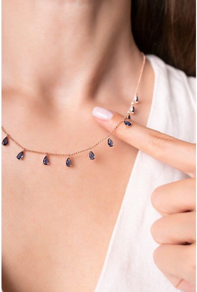 Ostory 925 Mavi Taş Damla Model Kolye