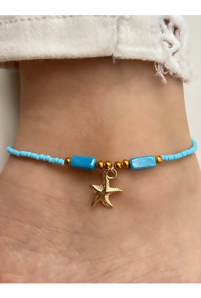 Sgaccessory Mavi Boncuk Gold Yıldızlı Kadın Halhal Sgaccessory Mavi Boncuk Gold Yıldızlı Kadın Halhal