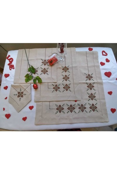 Bi Şaşırt Konsept Hediyelik Sehem Tasarım 3'lü Kanaviçe Salon Takımı&gül Çikolata Hediyeli