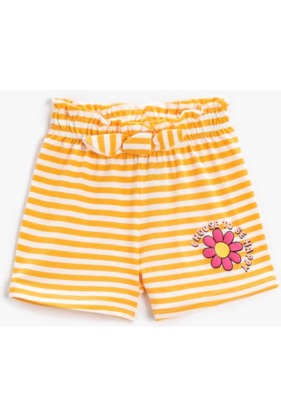 Koton Baskılı Şort Fiyonk Detaylı Çizgili