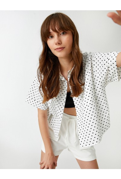Koton Pamuklu Gömlek Kalp Desenli Kısa Kollu