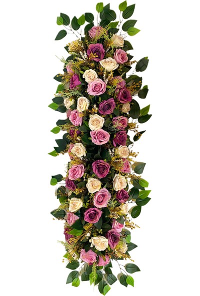 Hediye Vitrini Yapay Gelin Masası Çiçeği Tag Mor Lila Güller ve Yeşil Benjamin Yapraklı 110 cm Hediye Vitrini Yapay Gelin Masası Çiçeği Tag Mor Lila Güller ve Yeşil Benjamin Yapraklı 110 cm