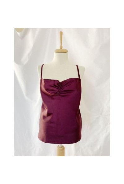 Saten Mürdüm Ip Askılı Bluz