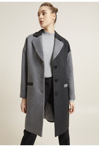 Lovemybody Gri Kontrast Kaşe Kaban