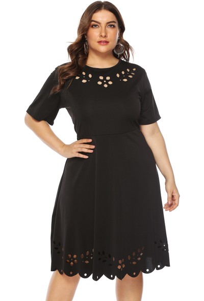 Yanan Çiçek Içi Boş Bel Kısa Kollu Büyük Etek Elbise