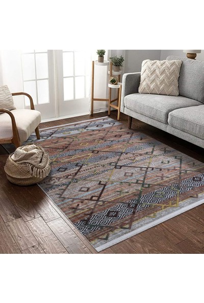 Louıs Casa Halı Nakkaş Serisi 5021A Kahve Özel Kabartmalı, Yıkanabilir, Dekoratif Kilim 80 x 150 cm