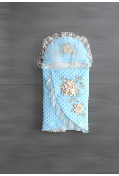 Tül Işleme Çiçek Figürlü 4 Mevsim Klasik Kundak - Erkek (Mavi)