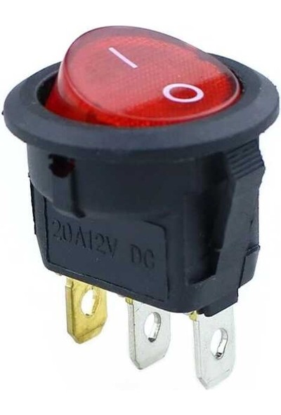 Robo90 20MM Işıklı Yuvarlak Switch - ON-OFF-12V/20A- Kırmızı
