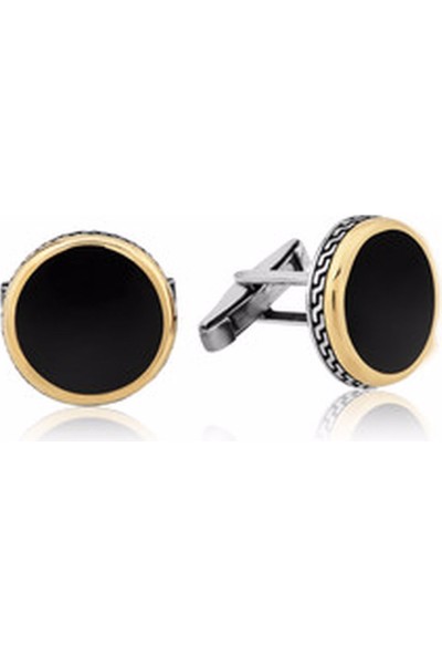 Mona Roza Gümüş Yuvarlak Siyah Klasik Kol Düğmesi Mona Roza Gümüş Yuvarlak Siyah Klasik Kol Düğmesi