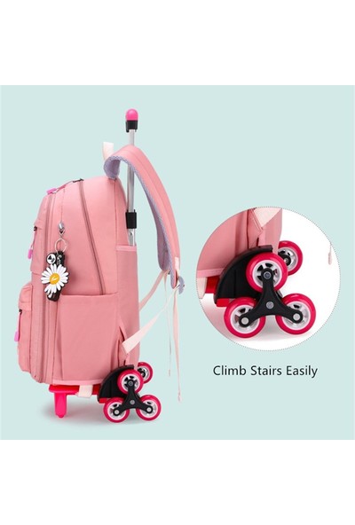 Shun Kızların Okul Çantası 6 Tekerlekli Çocuk Çekme Çubuğu Sırt Çantası Yuvarlanabilir (Yurt Dışından)