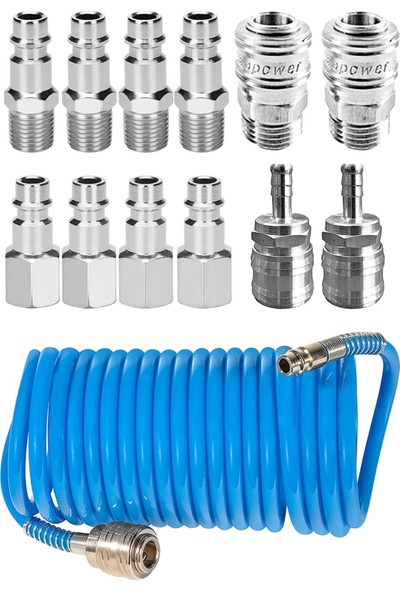 Proxtech Kompresör Bağlantı Parçaları Hava Hortumu Bağlantı Parçası Soket Bağlantıları 15 Metre Hortum Set Proxtech Kompresör Bağlantı Parçaları Hava Hortumu Bağlantı Parçası Soket Bağlantıları 15 Metre Hortum Set