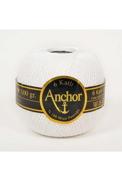 Anchor 6 Katlı Beyaz Dantel Ipliği No:60 100 gr (6 Katlı Merserize Dantel Ipliği)