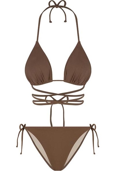 Haki Belden Bağcıklı Üçgen Bikini Takımı