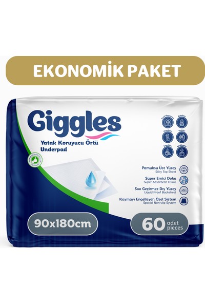 Giggles 90X180 Yatak Koruyucu Örtü 30'lu 2 Paket 60 Adet Giggles 90X180 Yatak Koruyucu Örtü 30'lu 2 Paket 60 Adet