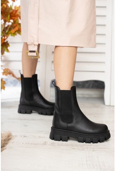 Divolya Senni Siyah Yandan Lastikli Kalın Taban Günlük Bot