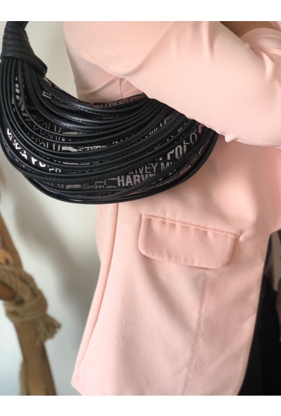 Kozal Aksesuar Ibiza Şehir Efsanesi Serisi Siyah Deri Ip Ile Bezenmiş El Veya Kol Çantası