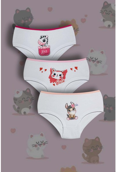 Gri Mor Tekstil 3'lü Kız Çocuk Hayvan Baskılı Slip Külot Gri Mor Tekstil 3'lü Kız Çocuk Hayvan Baskılı Slip Külot