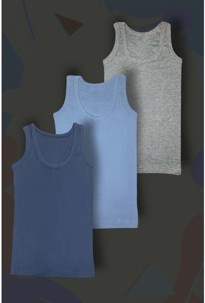 Gri Mor Tekstil %100 Pamuk 3'lü Erkek Çocuk Atlet Mavi Lacivert Gri