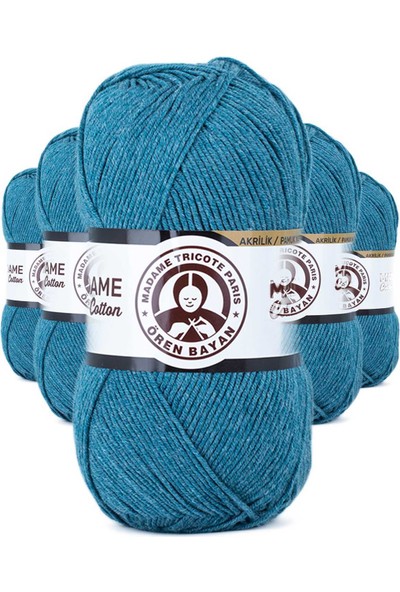 Ören Bayan 5 Adet Madame Cotton El Örgü Ipi Yünü 100 gr 050 Petrol Mavi