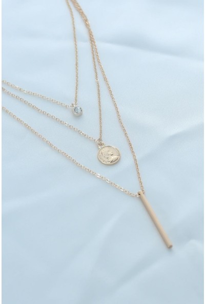 Erb Gold Renk Sezar Objeli Zirkon Taş Detay Çoklu Kadın Kolye