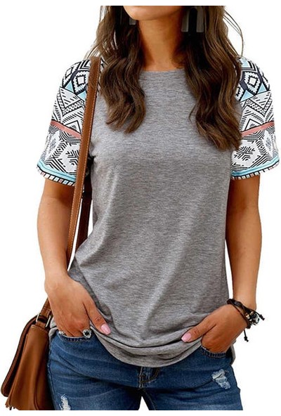 Hoturkey Kadın Desenli Tişört - Gri (Yurt Dışından) Hoturkey Kadın Desenli Tişört - Gri (Yurt Dışından)