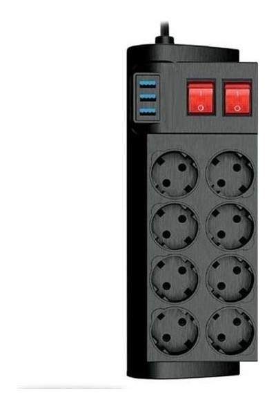 River World 2 Metre Termal Akım Korumalı 16 A 4000 W 8'li Priz ve 3 USB 'si Bulunan Isıya Dayanıklı Uzatma Kablosu River World 2 Metre Termal Akım Korumalı 16 A 4000 W 8'li Priz ve 3 USB 'si Bulunan Isıya Dayanıklı Uzatma Kablosu