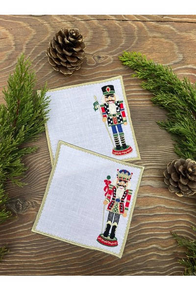 Ge Living Dekoratif Kurşun Asker - Nutcracker Nakışlı Kokteyl Peçetesi - 2 Adet