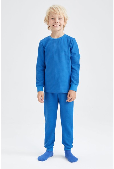 DeFacto Erkek Çocuk Regular Fit Waffle Uzun Kollu Pijama Takımı Y3338A622AU