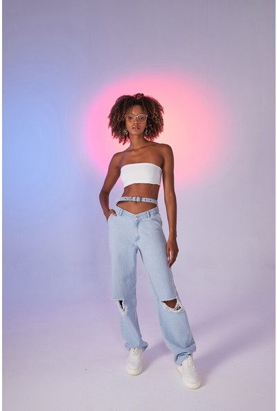 Holly Lolly Yüksek Bel Yırtık ve Kemer Detaylı Viento Jean