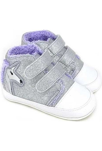 Unicorn Gümüş Simli Bebek Ayakkabı
