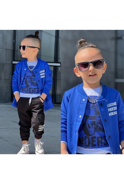 BY Asaf Kids Iron Riders Çıtçıtlı Kolej Yaka Takım Mavi