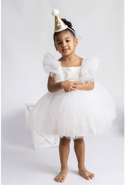 Le Mabelle Ekru Omuzları Tüllü Kız Çocuk Elbise - Caroline Le Mabelle Ekru Omuzları Tüllü Kız Çocuk Elbise - Caroline