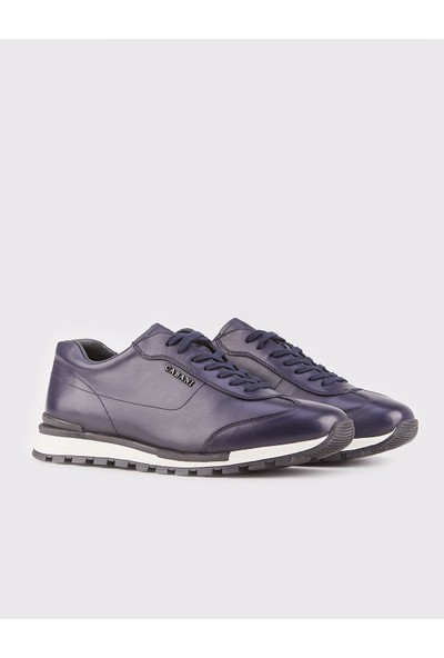 Cabani Hakiki Deri Lacivert Bağcıklı Erkek Spor Ayakkabı